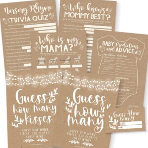 50 rustic who knows mommy best, baby prediction and advice cards etc, 25 guess how many cards - 6 double sided cards baby shower games funny, how many kisses game baby shower decorations