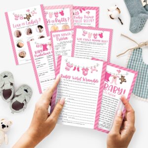 75 Pink Who Knows Mommy Best, Baby Prediction and Advice Cards etc, 25 True Or False, Word Scramble For Baby Shower Ideas - 8 Double Sided Cards Baby Shower Games Funny, Baby Shower Party Supplies