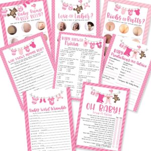 75 pink who knows mommy best, baby prediction and advice cards etc, 25 true or false, word scramble for baby shower ideas - 8 double sided cards baby shower games funny, baby shower party supplies