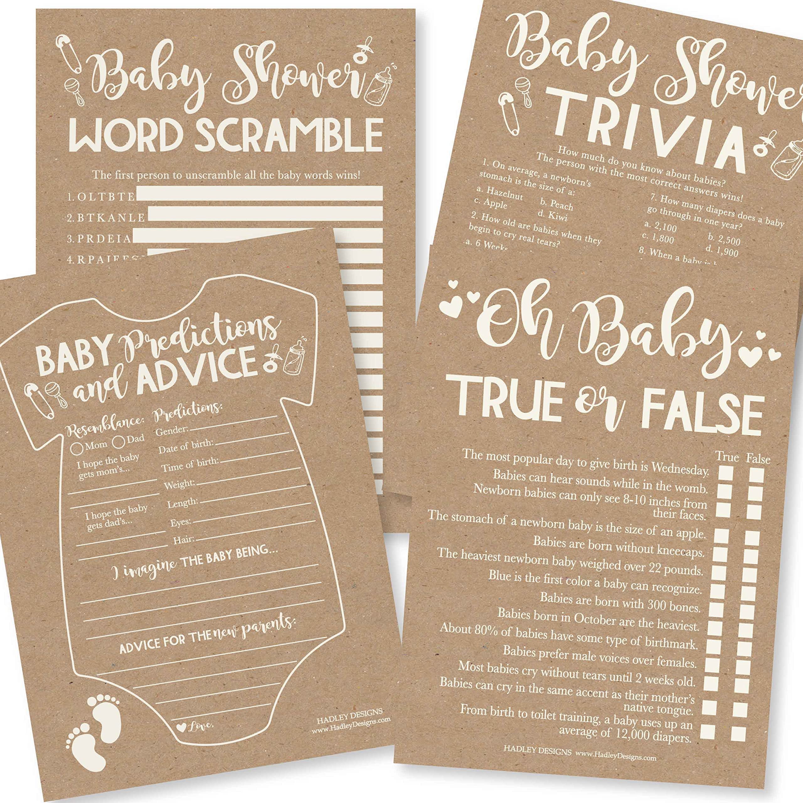 50 Rustic Baby Prediction And Advice Cards, Trivia Games, etc, 25 Love or Labor, Boobs Or Baby Butts Game, 25 Baby Animal Matching, Nursery Rhyme Game - 8 Double Sided Cards Baby Shower Games Funny