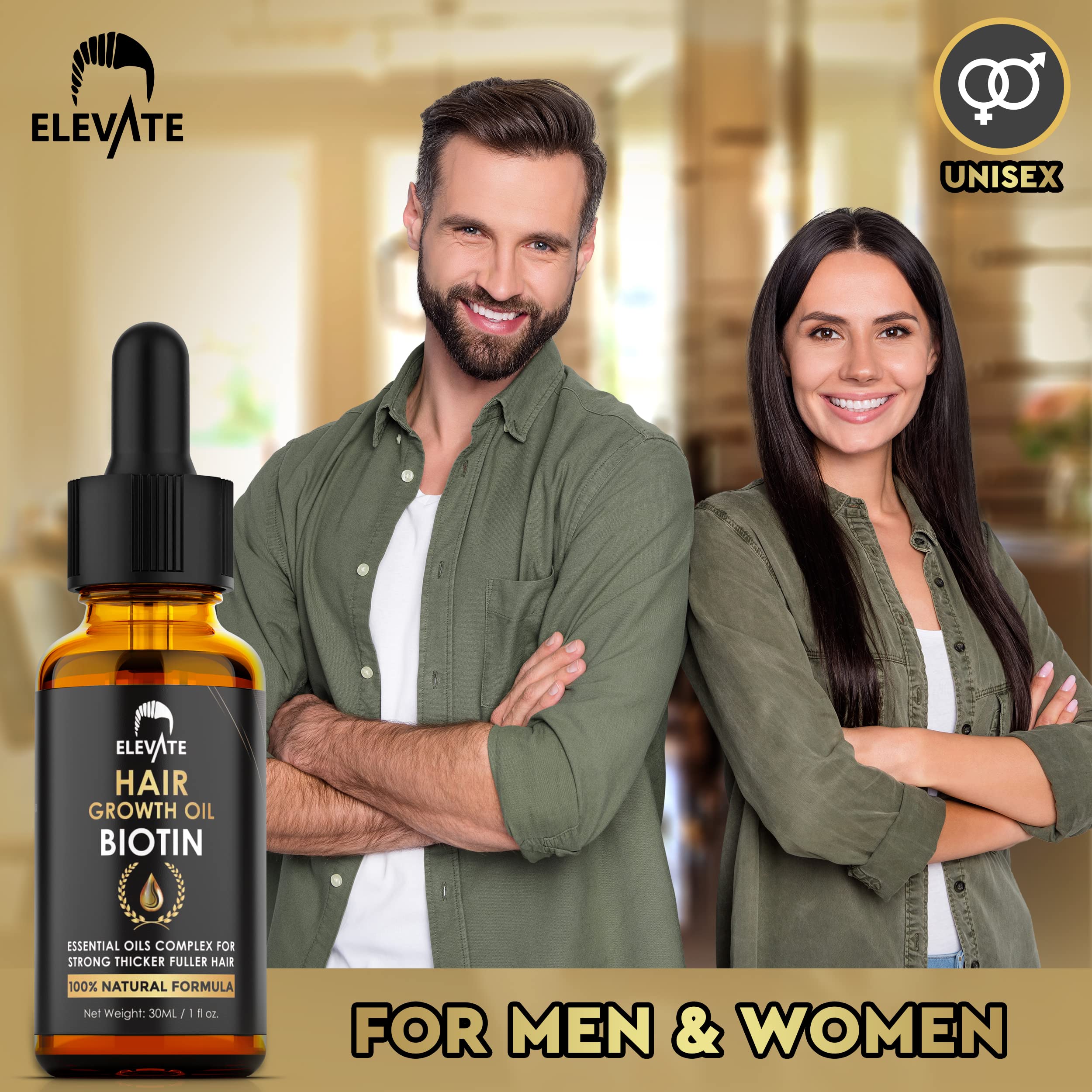 ELEVATE Hair Growth Oil - Biotin Serum & Castor Oil Natural Vitamin Treatment for Stronger, Thicker, Longer Hair and Regrowth - Prevent Thinning and Loss for Men & Women, 1 Fl Oz