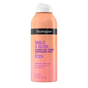 neutrogena build-a-glow gradual self-tanning moisturizing spray, with argan oil, designed for natural hydrated glow, tan, bronze tan, 5 oz