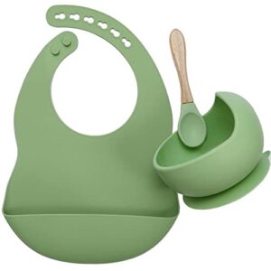 trio silicon baby feeding set bib,bowl and spoon in a gift box (mint green)