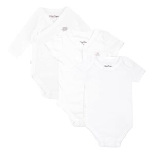 3 pack baby bodysuit i breathable & comfort i white short and long sleeve bodysuit i 6 months old baby i 100% hypoallergenic cotton. (set de 3 palañeros en algodón)