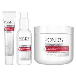 pond's rejuveness wrinkle cream skin care bundle includes eye cream, face serum, and anti-aging night cream vitamin b3 and retinol complex 3 count