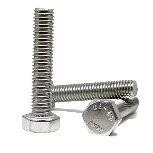 M10-1.5 x 55mm Hex Head Bolt Hexagon Screw, Stainless Steel 18-8(304), Full Thread, Plain Finish, DIN933, Pack of 8pcs