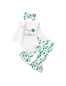 detigee baby girl st. patricks day outfit nreborn saint patrick's day flare pants outfit (green-flare, 0-3 months)