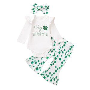 Detigee Baby Girl St. Patricks Day Outfit Nreborn Saint Patrick's Day Flare Pants Outfit (Green-Flare, 0-3 Months)