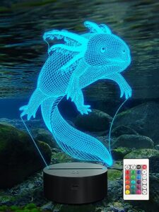 ammonite axolotl night light, mexican salamander fish 3d illusion lamp for kids, 16 colors changing with remote, kids bedroom decor as xmas holiday birthday gifts for boys girls