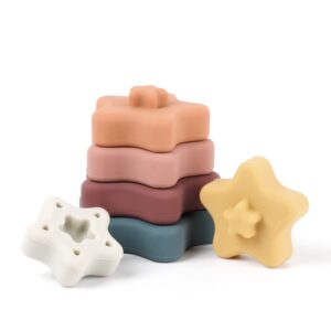 haakaa silicone star stacking toys, baby stacking rings baby stacking toys & baby teether, boho baby toys stacking blocks, silicone infant toys, star shape, 6pacs.