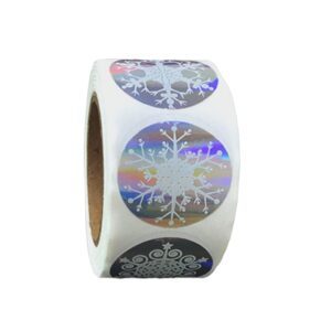 uuyyeo 500 pcs holographic snowflake stickers christmas adhesive stickers round label stickers for envelope cookie candy box 2.5cm