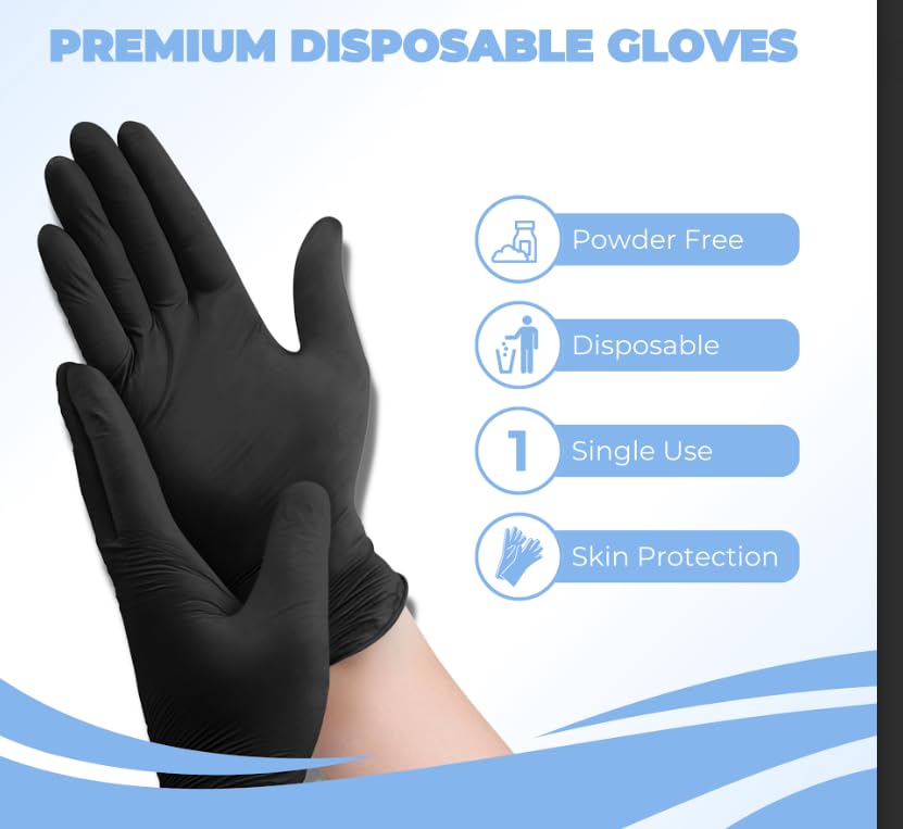 Exam Grade 4 Mil Nitrile Gloves - 1000 Count, Black Disposable Gloves Latex Free, Black Rubber Gloves, Mechanic Gloves, Medical Gloves