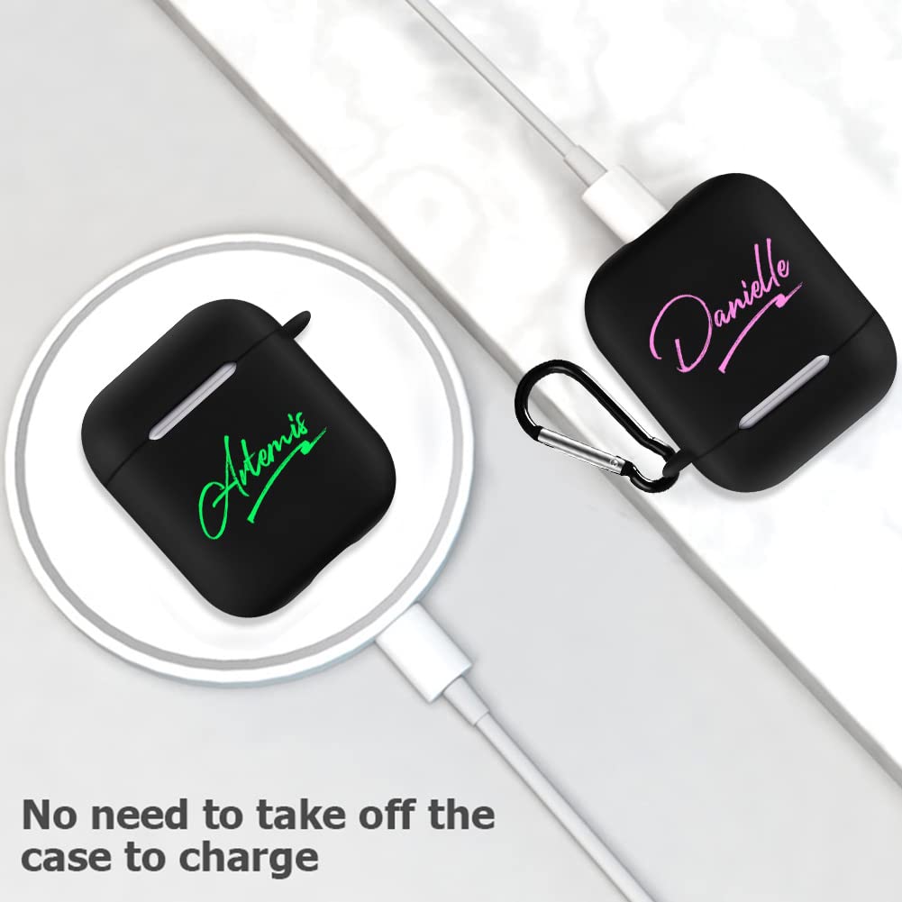 Custom AirPods Case for Apple AirPod 2 and 1, Shock Soft Absorption Black TPU Cover, Personalized Name Airpod Cases with Keychain