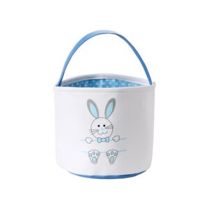 easter basket easter bucket bunny basket for kids, canvas bunny print basket, egg hunt basket easter bag tote bag candy toy storage bag (blue)