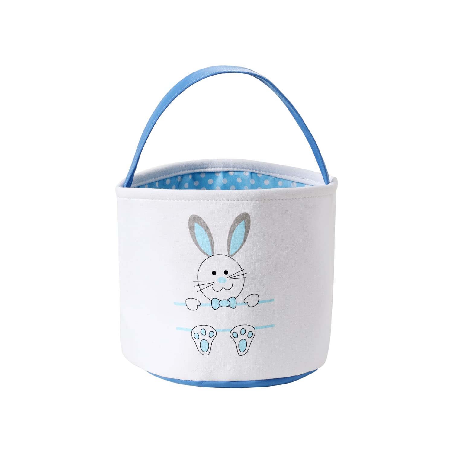 Easter Basket Easter Bucket Bunny Basket for Kids, Canvas Bunny Print Basket, Egg Hunt Basket Easter Bag Tote Bag Candy Toy Storage Bag (Blue)