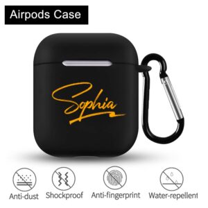 Custom AirPods Case for Apple AirPod 2 and 1, Shock Soft Absorption Black TPU Cover, Personalized Name Airpod Cases with Keychain