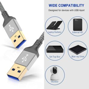 AkoaDa USB A to USB A Cable 6.6 FT, USB 3.0 Male to Male Cable,Braided Nylon High-Speed Transfer USB 3.0 to USB 3.0 Cable for Hard Drive Enclosures, Cameras, DVD Player, Laptop More (Grey)