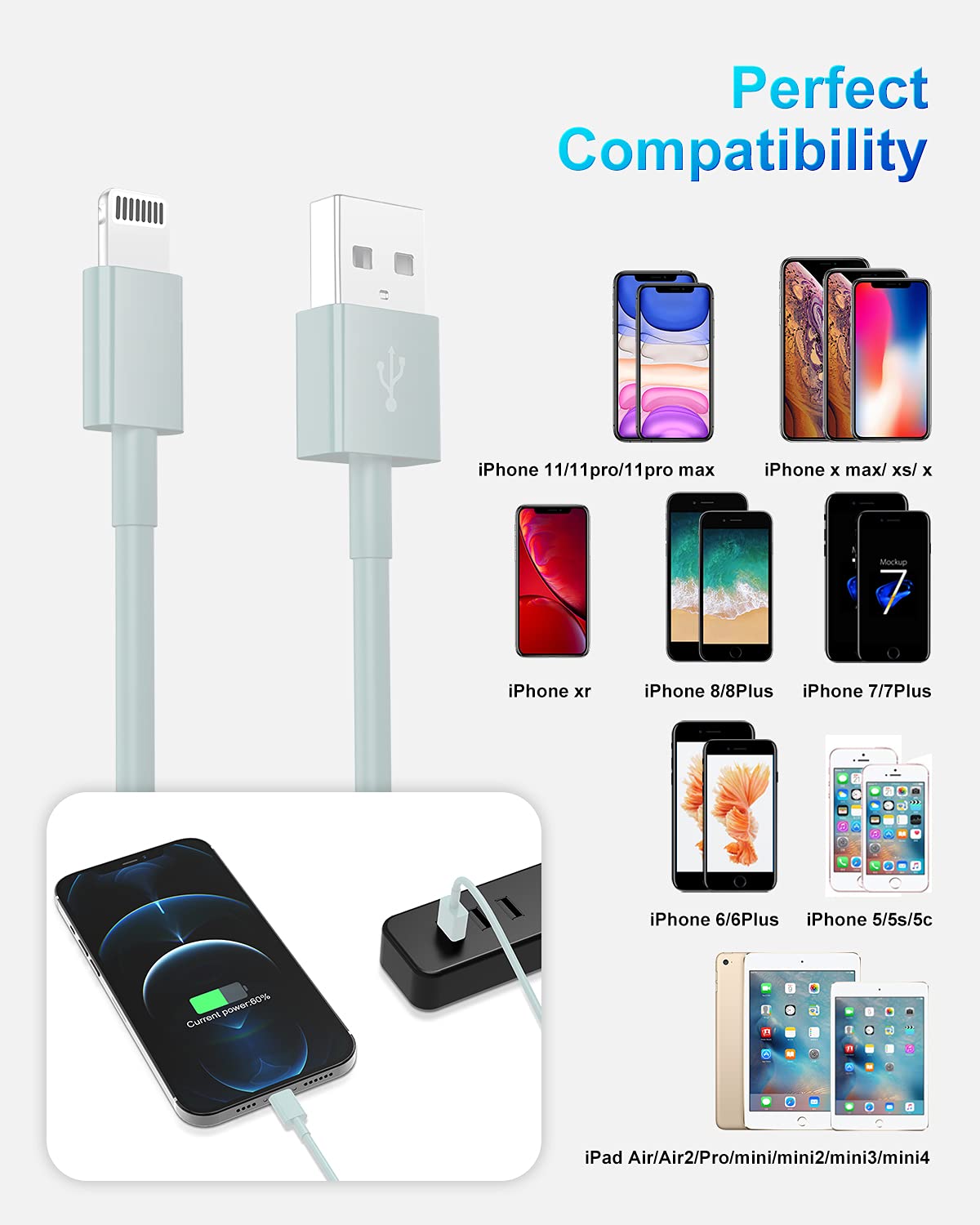 4 Pack [Apple MFi Certified] Apple Charging Cables 6ft, iPhone Chargers Lightning Cable 6 Foot, Fast iPhone Charging Cord for iPhone 14/14Pro/13/13Pro/12/11/11Pro/11Max/ X/XS/XR/XS Max/8, ipad(Blue)