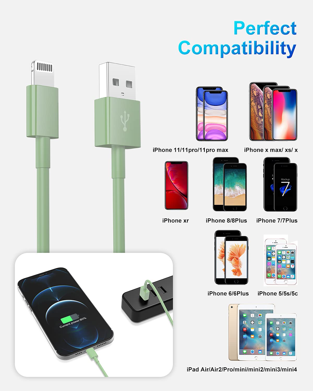 4 Pack [Apple MFi Certified] Apple Charging Cables 6ft, iPhone Chargers Lightning Cable 6 Foot, Fast iPhone Charging Cord for iPhone 14/14Pro/13/13Pro/12/11/11Pro/11Max/ X/XS/XR/XS Max/8, ipad(Green)