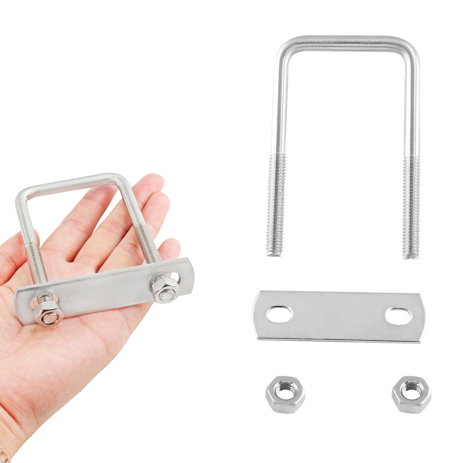 Jersvimc 2Pcs Stainless Steel Square U-Bolt Clamp M8x50x100mm - (Thread Size x Inner Width x Length), Mini Metal U Bolts Pole U Bolt Brackets for Camper Trailer Marine Boat