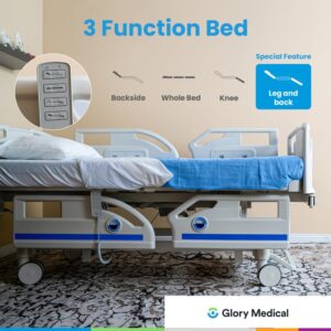 Point A (PAM-3H) Premium 3-Function Full Electric Hospital Bed for Home Use, 5.9" Memory Mattress Made in USA, LINAK Motor, Central Locking, 6" Casters, Includes (2X) Bed Sheet