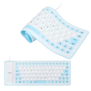 silicone keyboard, foldable flexible keyboard usb wired gaming keyboard, 85 keys, fully sealed design, roll-up silent soft keyboard, waterproof, dustproof for pc notebook laptop(blue)