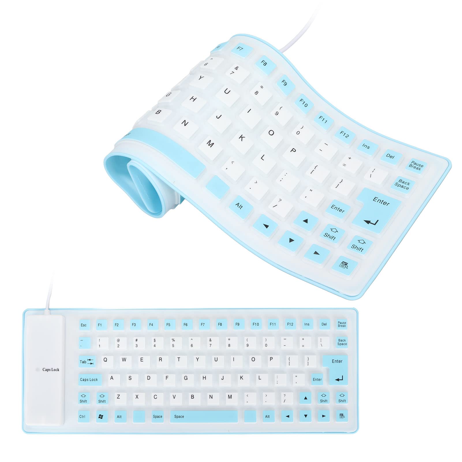 Silicone Keyboard, Foldable Flexible Keyboard USB Wired Gaming Keyboard, 85 Keys, Fully Sealed Design, Roll-up Silent Soft Keyboard, Waterproof, Dustproof for PC Notebook Laptop(Blue)