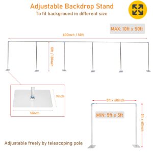 WUPYI Professional Backdrop Stand Pipe Kit,10'x50' Heavy Duty Background Support System Curtain Frame Telescopic with Steel Base for Wedding Party Photography Trade Show Display