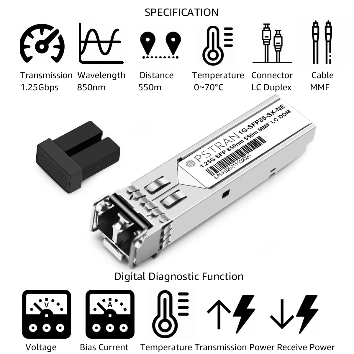 OPSTRAN 1000BASE-SX SFP Optical Transceiver Module Compatible with Netgear AGM731F 850nm 550m DDM Duplex LC MMF