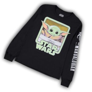 STAR WARS Boys Classic T-Shirt Baby Yoda Boys Long Sleeve Shirt - Darth Vader, C3PO, Baby Yoda & Storm Trooper (Black, Medium)