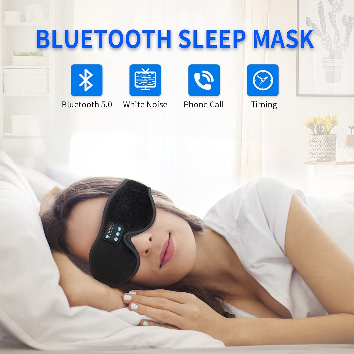 Sleep Mask Bluetooth Eye Mask with White Noise Bundle Bluetooth Beanie Hat with Light, Christmas Gifts for Men Women Dad