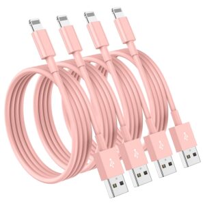 4 pack [apple mfi certified] apple charging cables 6ft, iphone chargers lightning cable 6 foot, fast iphone charging cord for iphone 14/14pro/13/13pro/12/11/11pro/11max/ x/xs/xr/xs max/8, ipad(pink)