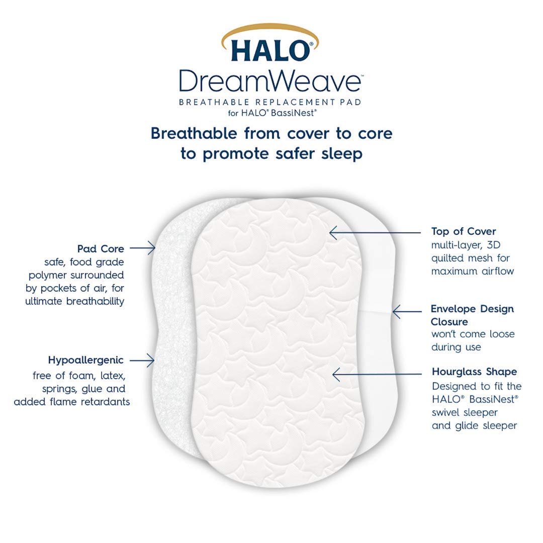 HALO BassiNest Flex and DreamWeave Breathable Mesh BassiNest Mattress Replacement Pad Bundle