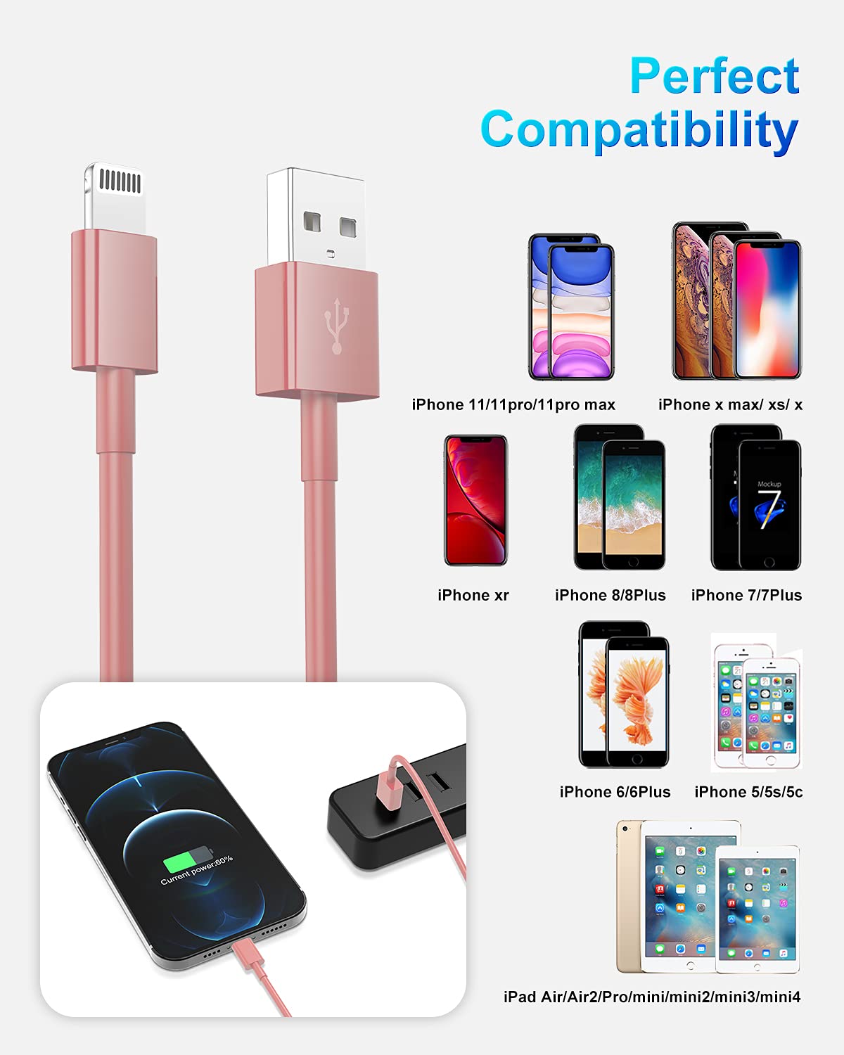 4 Pack [Apple MFi Certified] Apple Charging Cables 6ft, iPhone Chargers Lightning Cable 6 Foot, Fast iPhone Charging Cord for iPhone 14/14Pro/13/13Pro/12/11/11Pro/11Max/ X/XS/XR/XS Max/8, ipad(Pink)