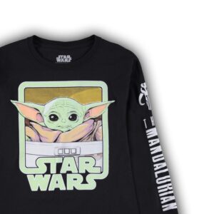 STAR WARS Boys Classic T-Shirt Baby Yoda Boys Long Sleeve Shirt - Darth Vader, C3PO, Baby Yoda & Storm Trooper (Black, Medium)