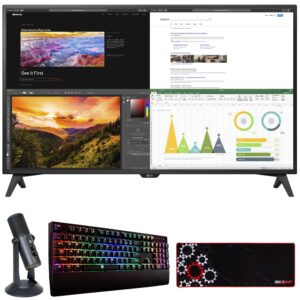 lg 43un700t-b 43" 4k uhd 3840x2160 ips usb-c hdr 10 monitor bundle with deco gear mechanical gaming keyboard, pc microphone for gaming and gaming mouse pad