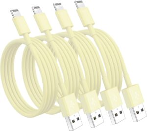 4 pack [apple mfi certified] apple charging cables 6ft, iphone chargers lightning cable 6 foot, fast iphone charging cord for iphone 14/14pro/13/13pro/12/11/11pro/11max/ x/xs/xr/xs max/8, ipad(yellow)