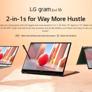 LG Gram 16'' 2-in-1 Ultra-Lightweight Laptop, QHD IPS (2560 x 1600) 16:10 TouchDisplay, Intel Evo Core i7-1165G7, Wi-Fi 6, 21 hr BatteryLife, Thunderbolt4, Stylus Pen, Win 11(16GB RAM, 2TB PCIe SSD)