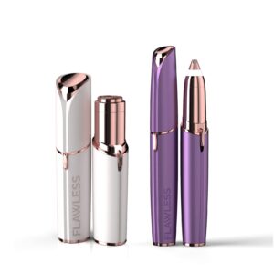 finishing touch flawless women's painless hair remover, white/rose gold with finishing touch flawless brows eyebrow pencil hair remover and trimmer, purple