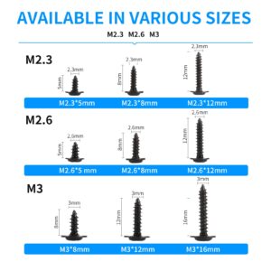 MEIYYJ 450pcs Phillips Truss Head Self Tapping Screws,M2.3 M2.6 M3 Pan Head with Washer Screw,Carbon Steel Self Drilling Screws.