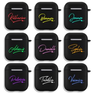 custom airpods case for apple airpod 2 and 1, shock soft absorption black tpu cover, personalized name airpod cases with keychain