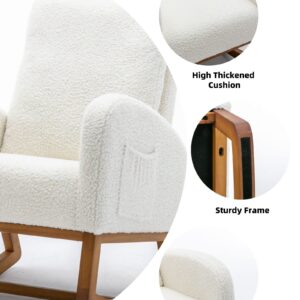 Luccalily Rocking Accent Chair, Upholstered Rocking Glider Chair with Fabric Padded Seat and Solid Wood Base, Armchair with Side Pocket for Nursery,Modern Design for Living Room, Bedroom