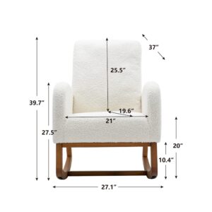 Luccalily Rocking Accent Chair, Upholstered Rocking Glider Chair with Fabric Padded Seat and Solid Wood Base, Armchair with Side Pocket for Nursery,Modern Design for Living Room, Bedroom