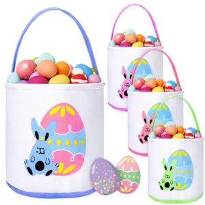 honeydak 4 pcs easter bunny basket bags for kids canvas bunny totes bag bucket for easter eggs toys rabbit easter hunt basket with handle easter party decoration personalized eggs candy present carry