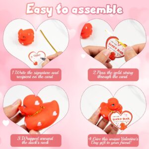 kockuu 20pcs Rubber Ducks with Cards Gift Valentines Day Party Favors Small 2.36” Assorted Pink Red White Squeaky Duckies in Bulk with Love Heart Cards Treats Giveaways for Kids Cupcake Topper