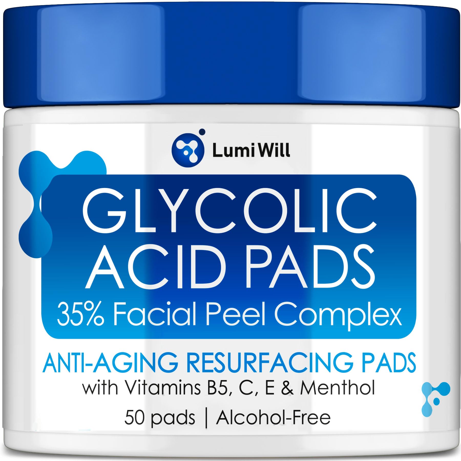 Glycolic Acid Pads - Exfoliating Pads with Glycolic Acid, Vitamins B5, C, E & Menthol - Peel Pads for Acne - Anti-Aging Glycolic Acid Resurfacing Pads for Fine Lines and Wrinkles - 50 Pads (Pack of 2)