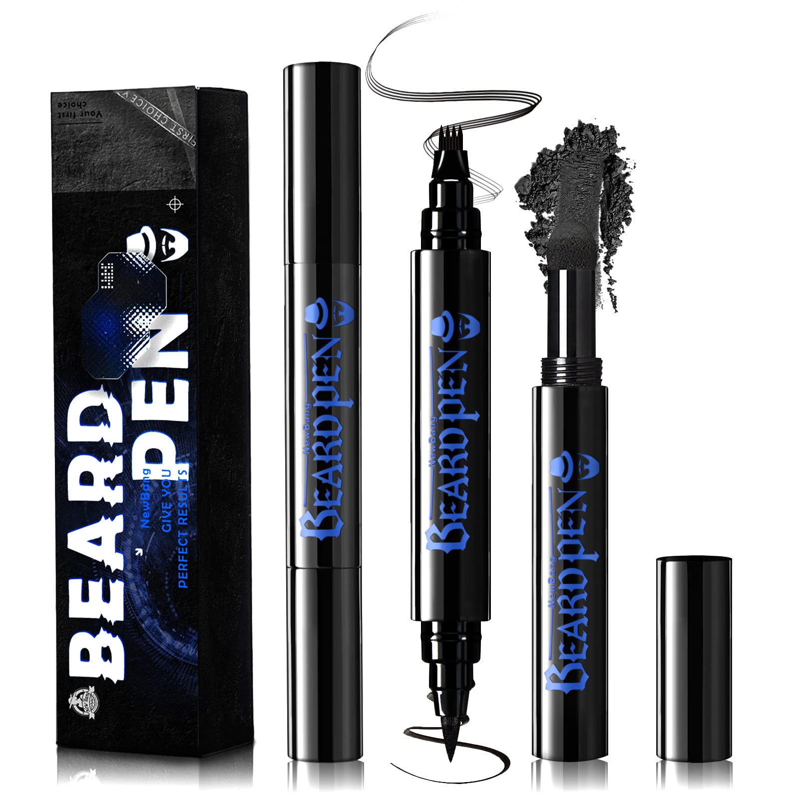 NewBang Beard Pencil Kit - Waterproof and Long-Lasting 4 Tip Pen for Natural Looking Beard, Moustache & Eyebrows (Black, 2PCS)