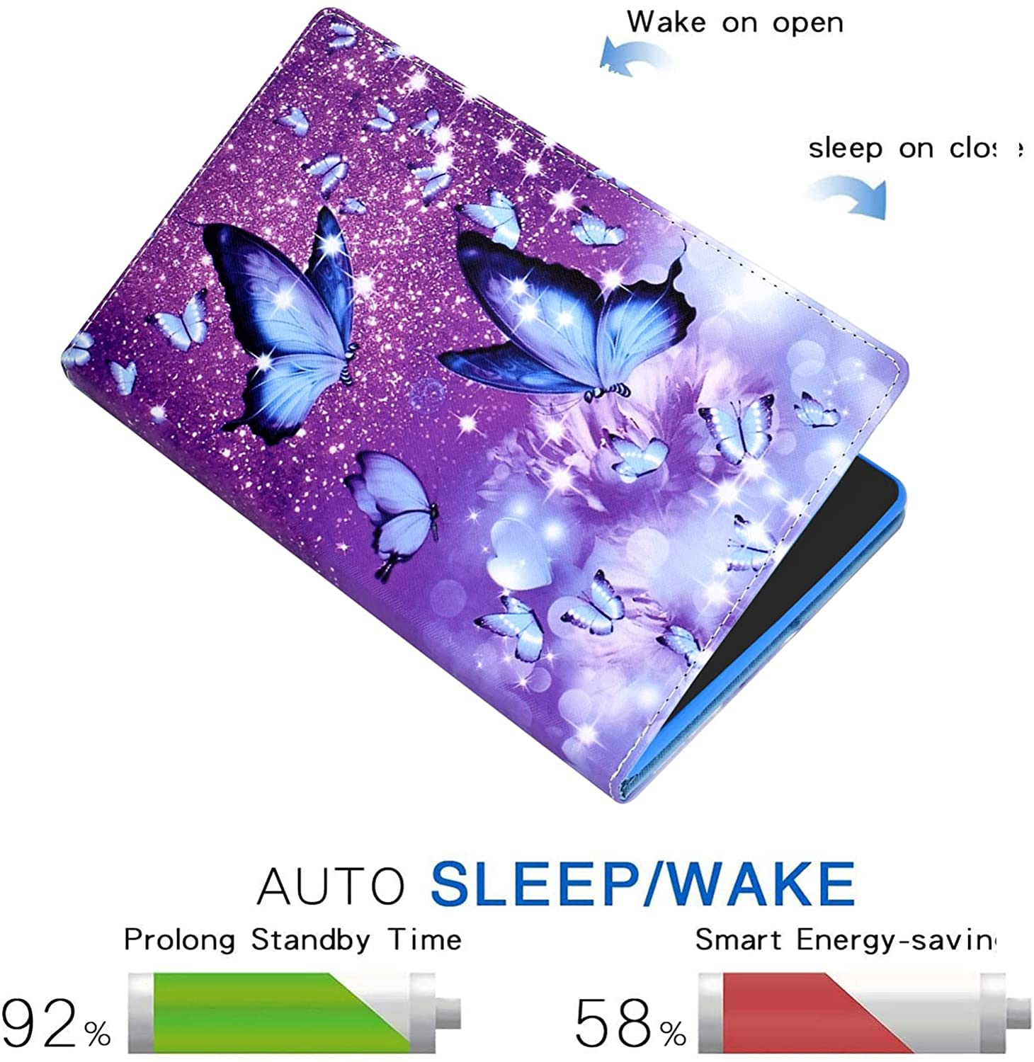 BYCeKe Fire 7 Tablet Case (9th/7th/5th Generation, 2019/2017/2015 Release), PU Leather Stand Cover Case with Auto Wake/Sleep, Not Fit All-New Fire 7 Tablet 12th Gen 2022 Release, Butterfly