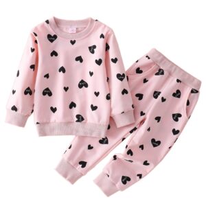 cm c&m wodro toddler girls clothing sets valentine fashion sweatshirts baby fall winter outfits heart print top and pants(red,18-24 months)