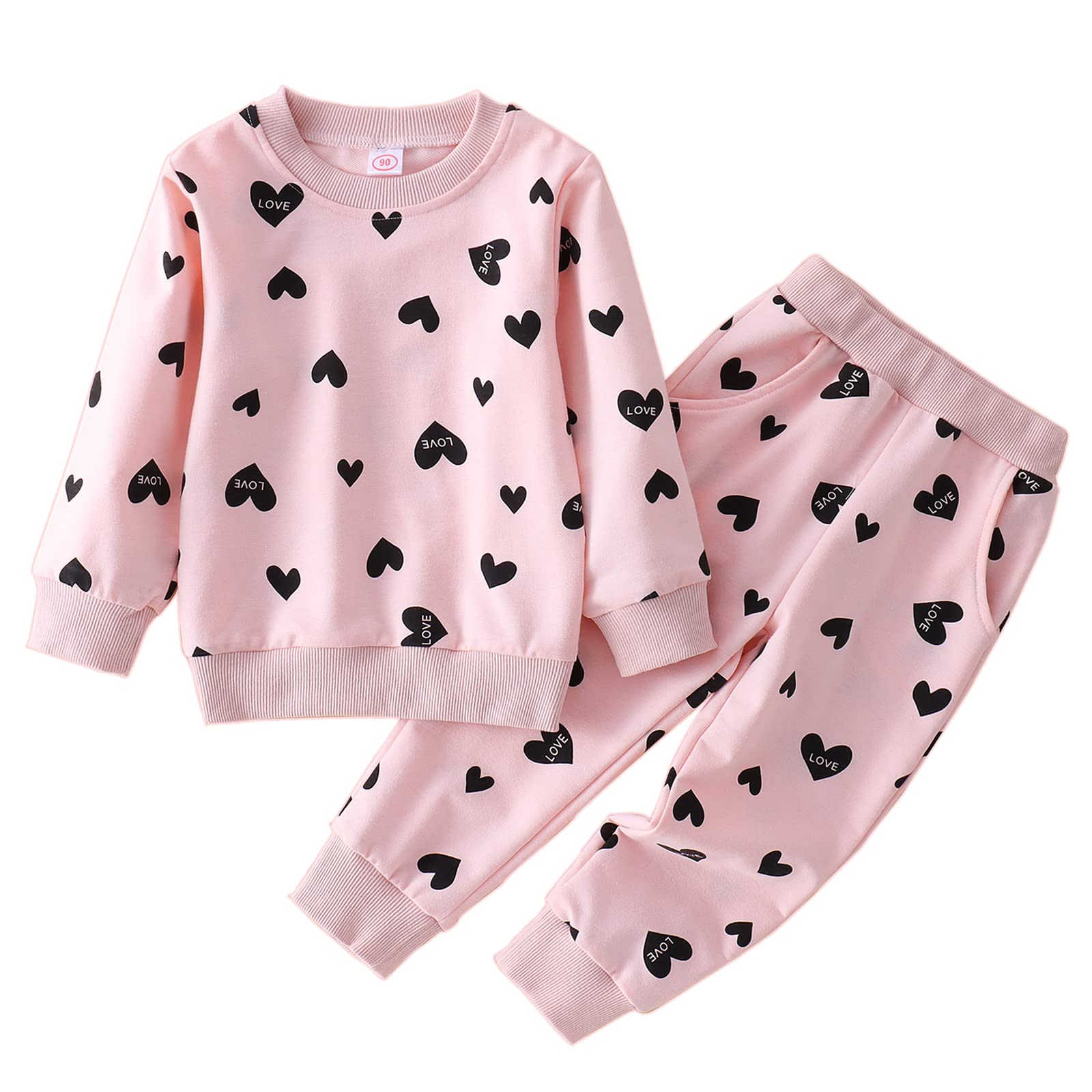 CM C&M WODRO Toddler Girls Clothing Sets Valentine Fashion Sweatshirts Baby Fall Winter Outfits Heart Print Top and Pants(Red,18-24 Months)